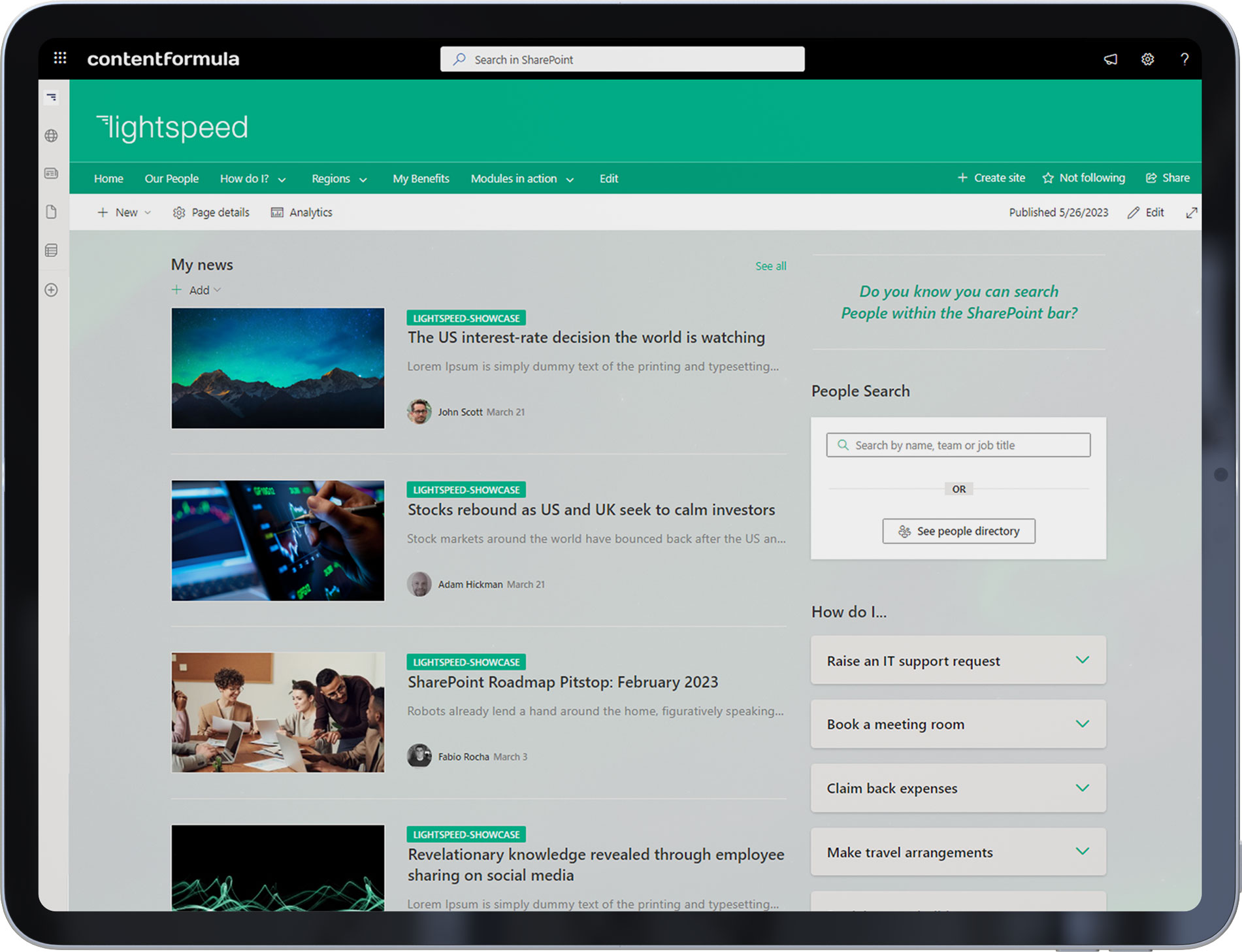 Lightspeed 365 intranet - Content Formula